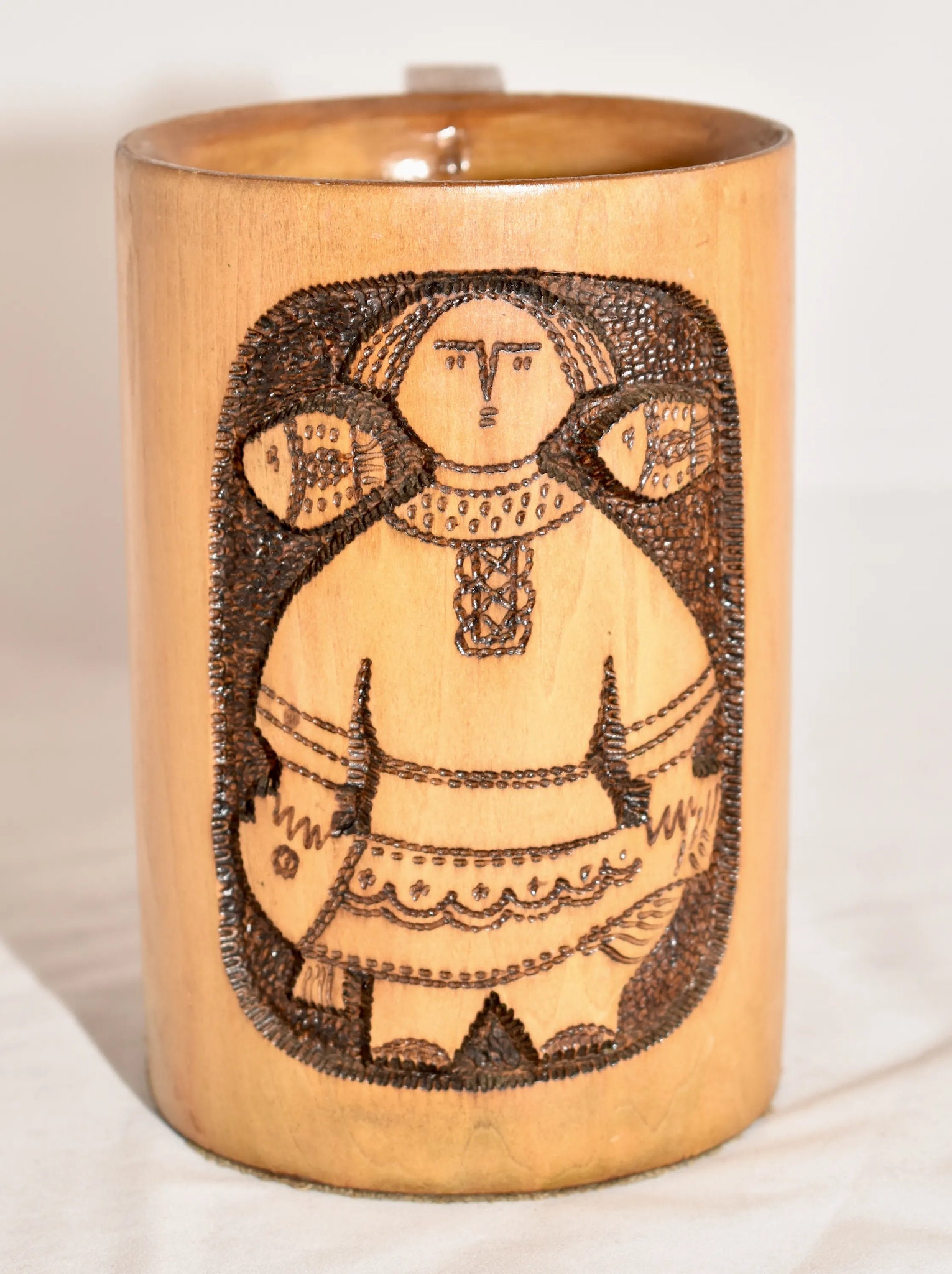 C1970s Large Pyrography Carved Wood Polynesian or Hawaiian Inspired ...