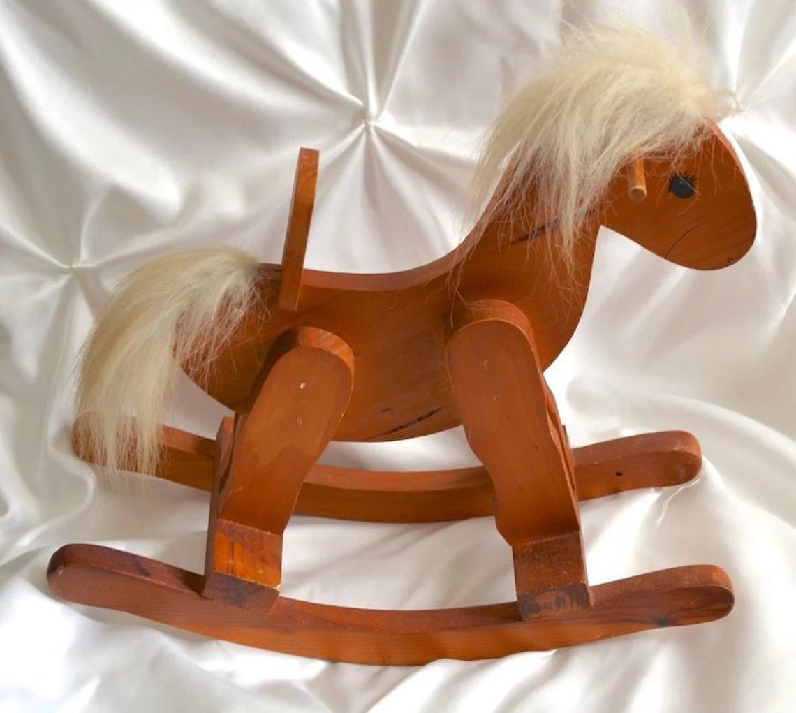 Handcrafted Solid Wood Folk Art Rocking Horse With Furry Mane & Tail - Etsy