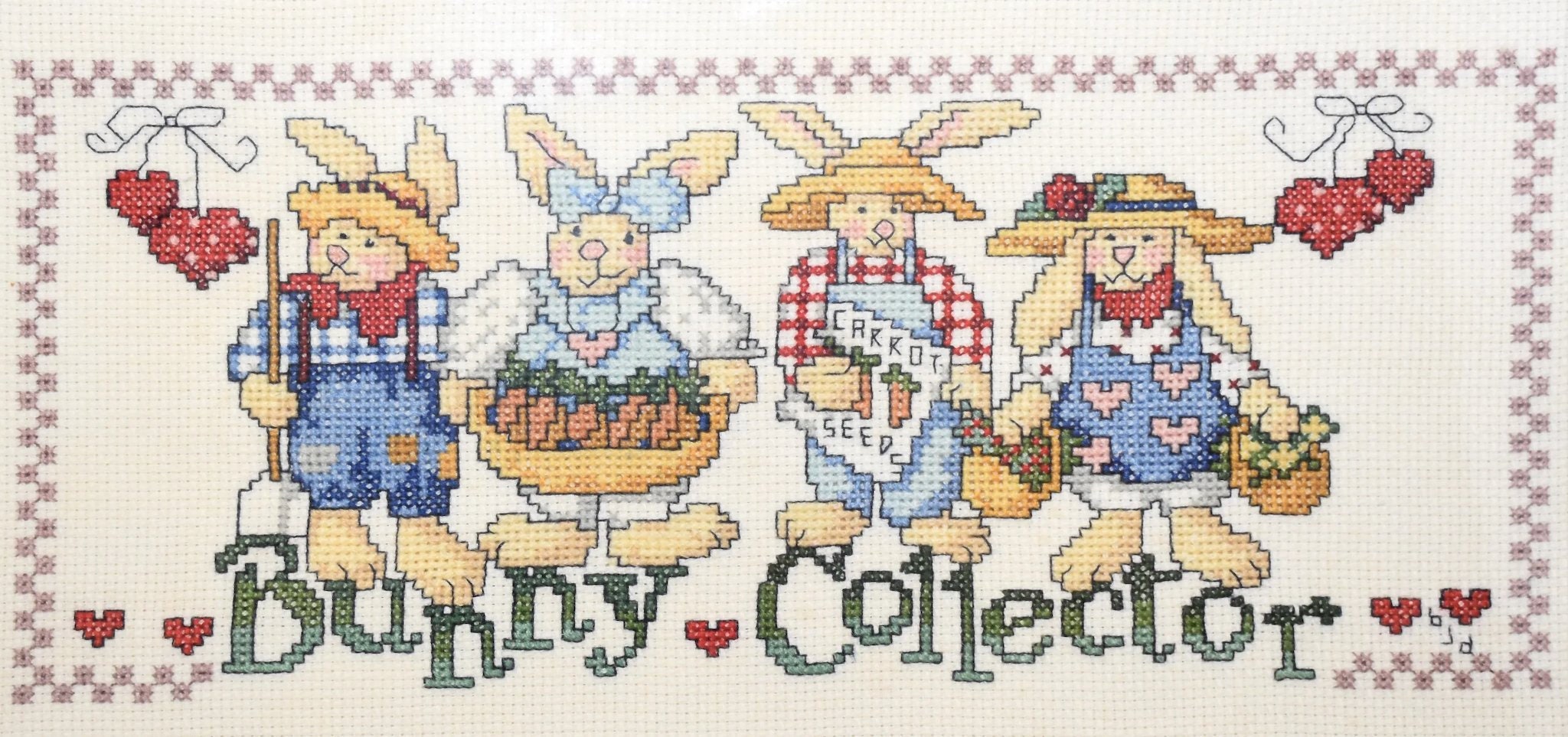 Handcrafted 'bunny Collector' Needlepoint Art Country Cottage / Farm ...