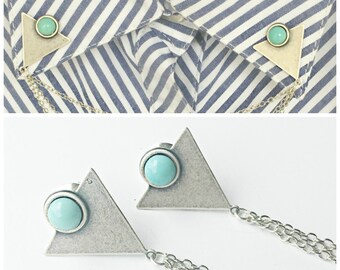 triangle collar pins with pink opals collar chain collar | Etsy