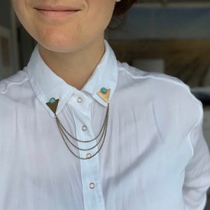 Triangle Collar Pins With Green Opal, Gold Lapel Pins, Sweater Pins ...