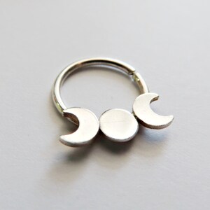 Moon Phases Septum Ring 16 18 or 20 Gauge, Sterling Silver Moon Septum ...