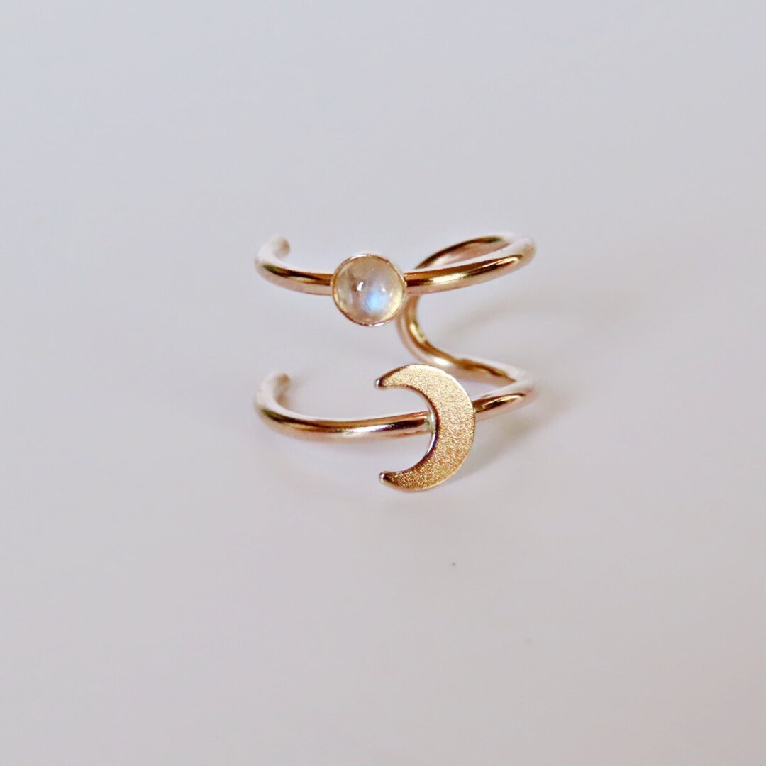 Moon Double Ear Cuff Gold Filled, Moonstone Ear Cuff, Faux Conch Hoop ...