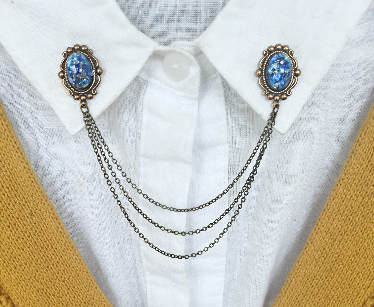 blue opal collar pins collar chain collar brooch lapel pin | Etsy