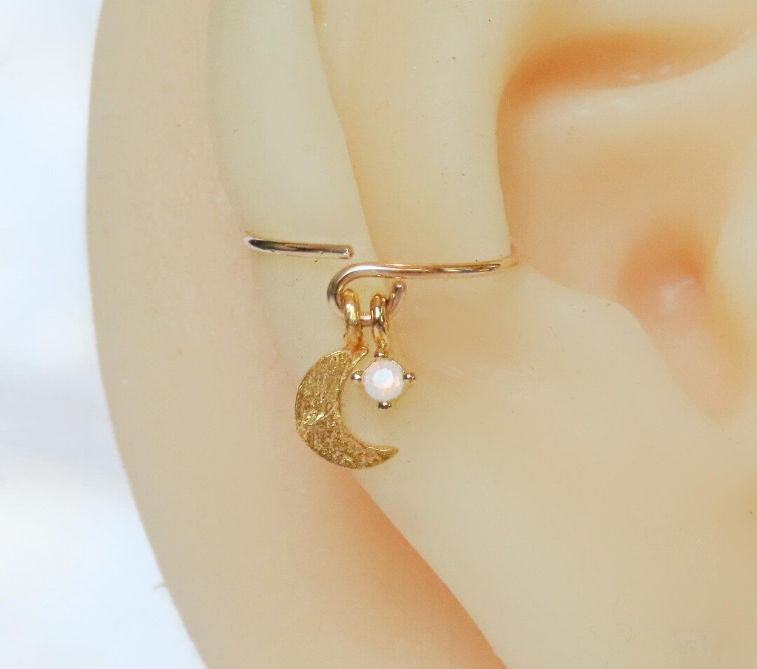 Moon and Opal Conch Piercing in 14k Gold Filled: Available in 20 Gauge ...