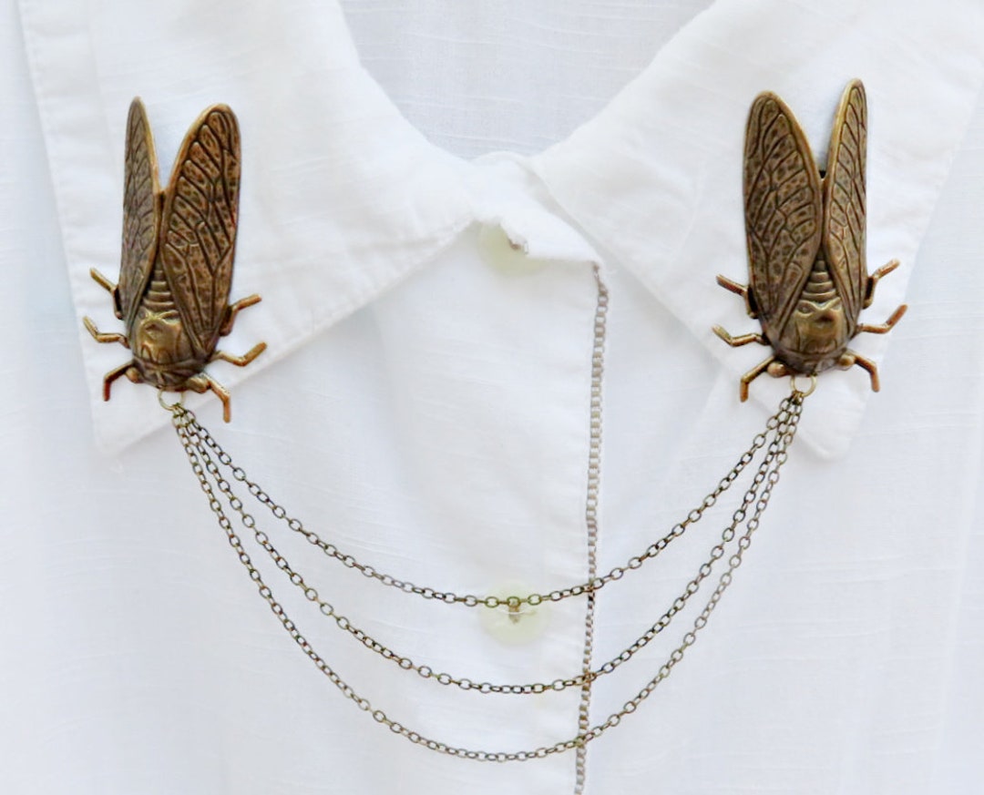 Cicada Collar Pins Antique Brass, Collar Chain, Collar Brooch, Lapel ...