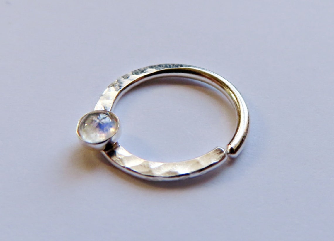 Moonstone Septum Ring Sterling Silver Septum Ring Hammered - Etsy