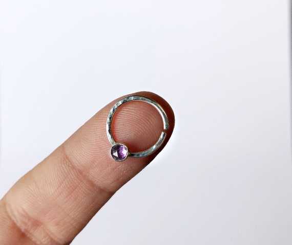 Amethyst septum ring sterling silver septum ring hammered | Etsy