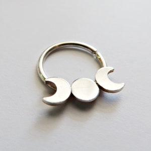 Moon Phases Daith Ring, Sterling Silver Daith Piercing, Daith Hoop ...