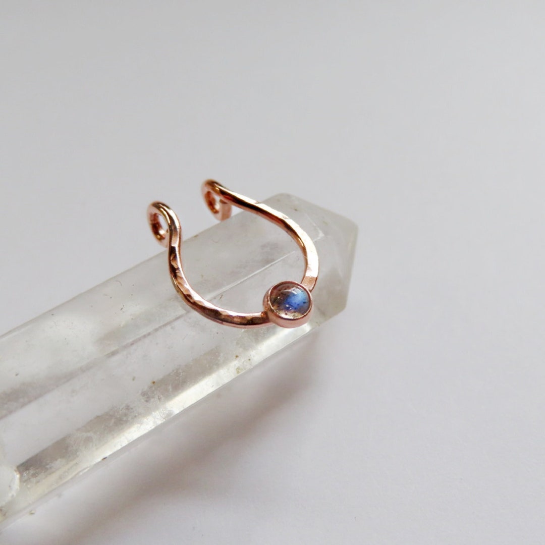 Faux Septum Ring in Rose Gold Filled With Labradorite Stone, Fake Nose ...