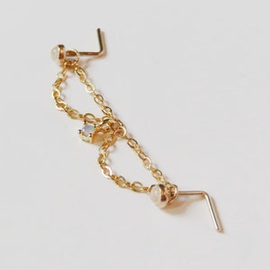 Opal Nose Chain 14k Gold Filled Double Piercing Chain - Etsy