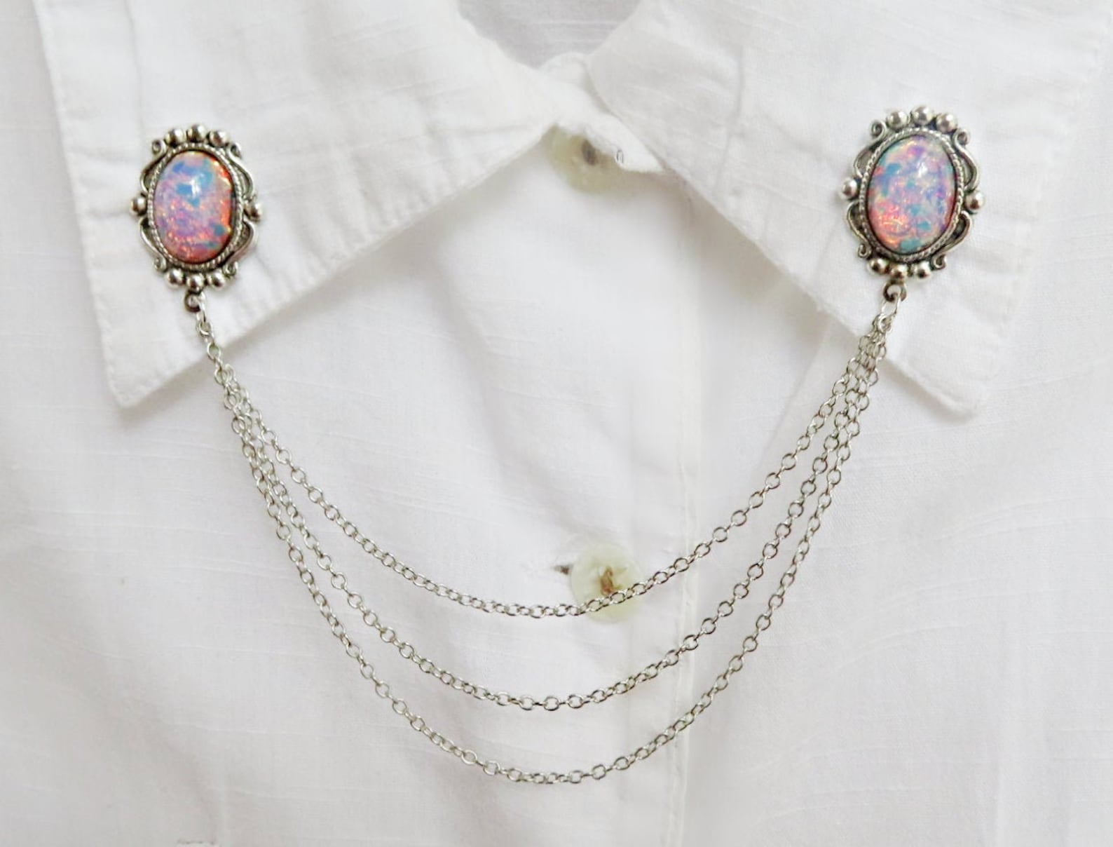 Pink Opal Collar Pins in Silver Collar Chain Collar Brooch - Etsy