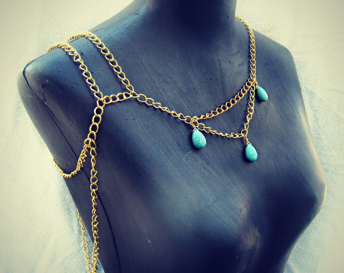 Turquoise Drops Body Chain Necklace, Turquoise Jewerly, Statement ...