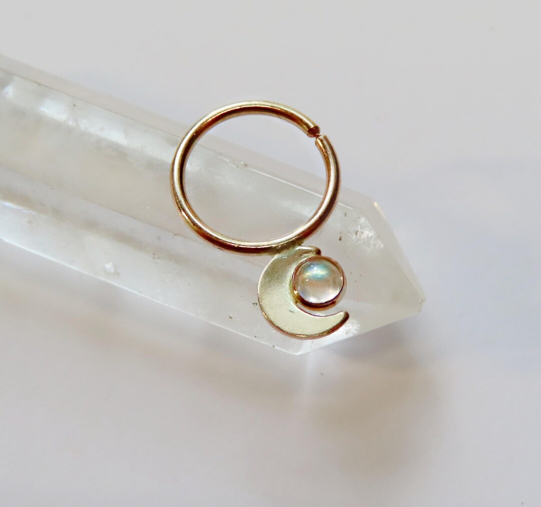 Gold Moon Septum Ring With Moonstone, Gold Filled Gemstone Septum Hoop, Moon Phases Piercing ...