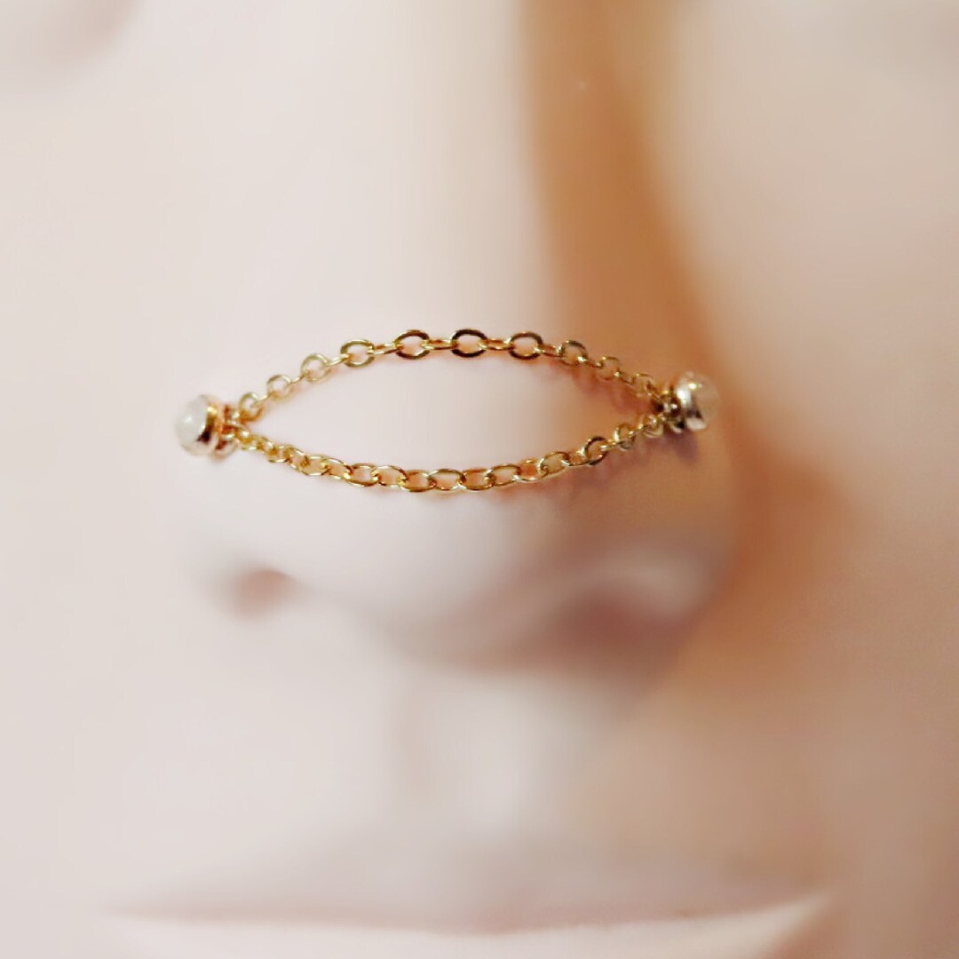 Double Nose Chain 14k Gold Filled, Double Piercing Chain Connector, 2 ...