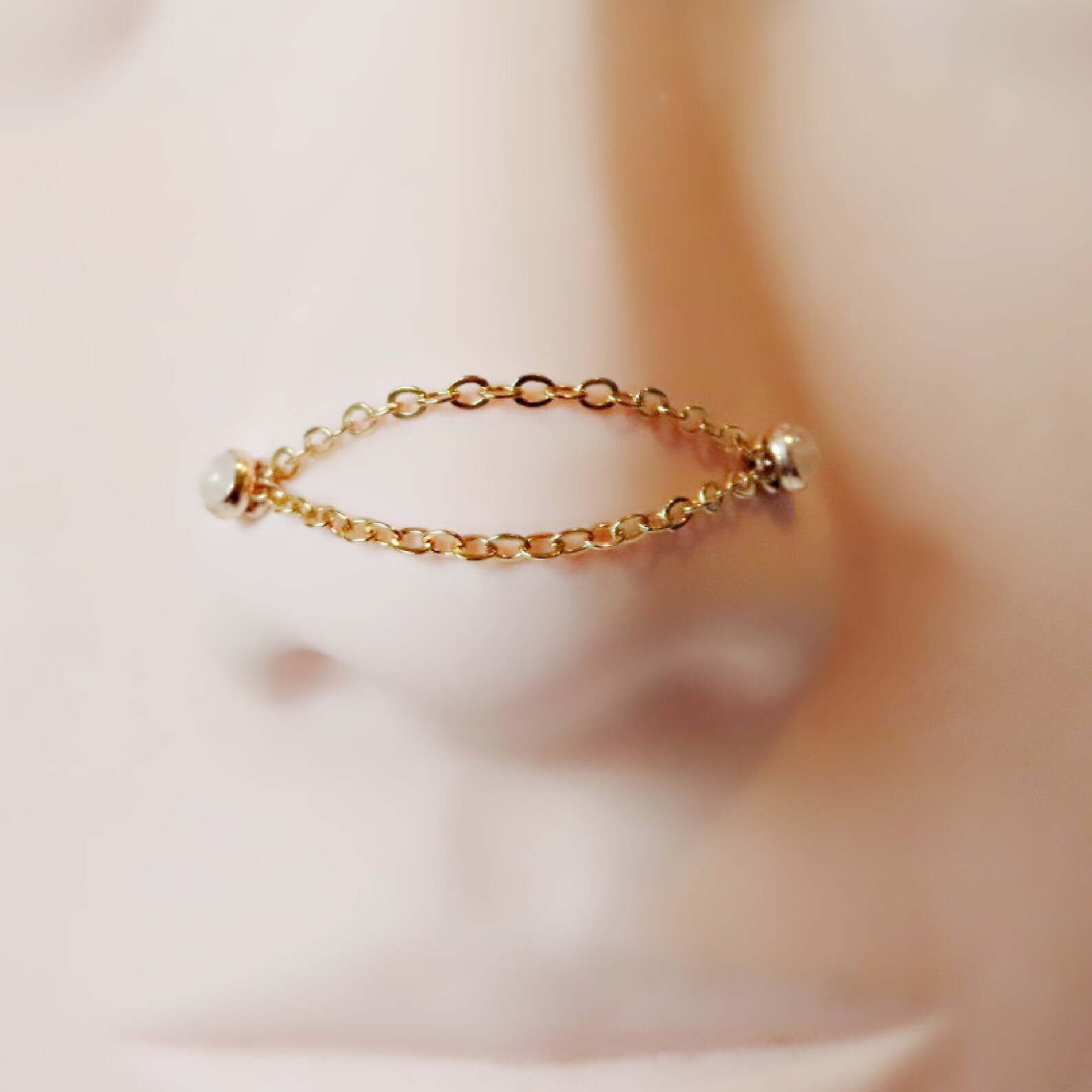 Double Nose Chain 14k Gold Filled, Double Piercing Chain Connector, 2 ...