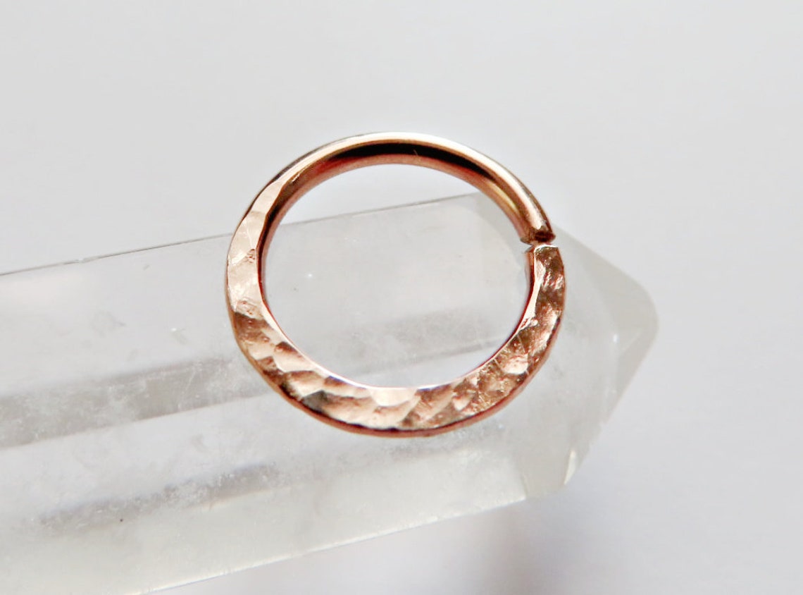 Rose Gold Daith Ring Hammered, 8mm Rose Gold Filled Daith Ring, 10mm ...