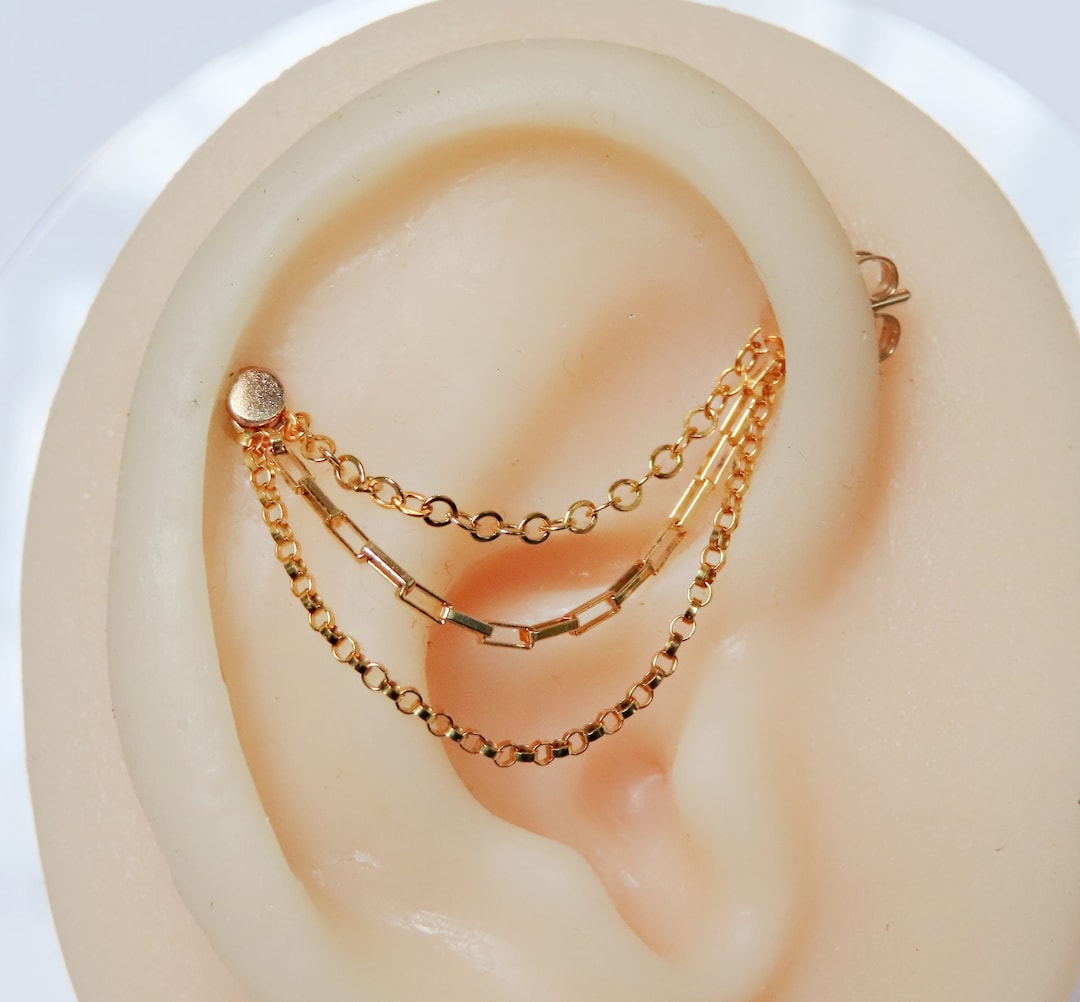 Industrial Piercing Chain Connector in Gold Filled, Helix Ring Triple ...