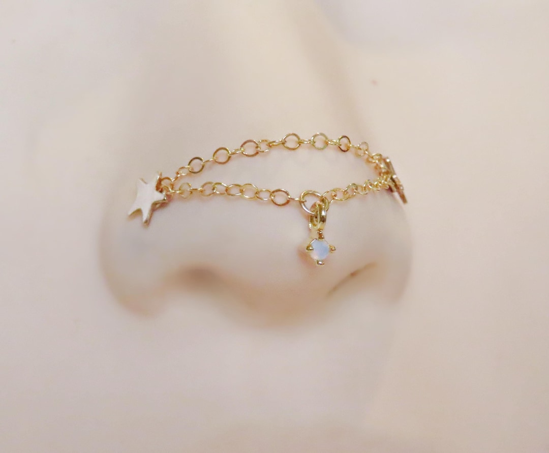 Gold Double Nose Chain With Opal, 14k Gold Filled Nose Chain for Double ...