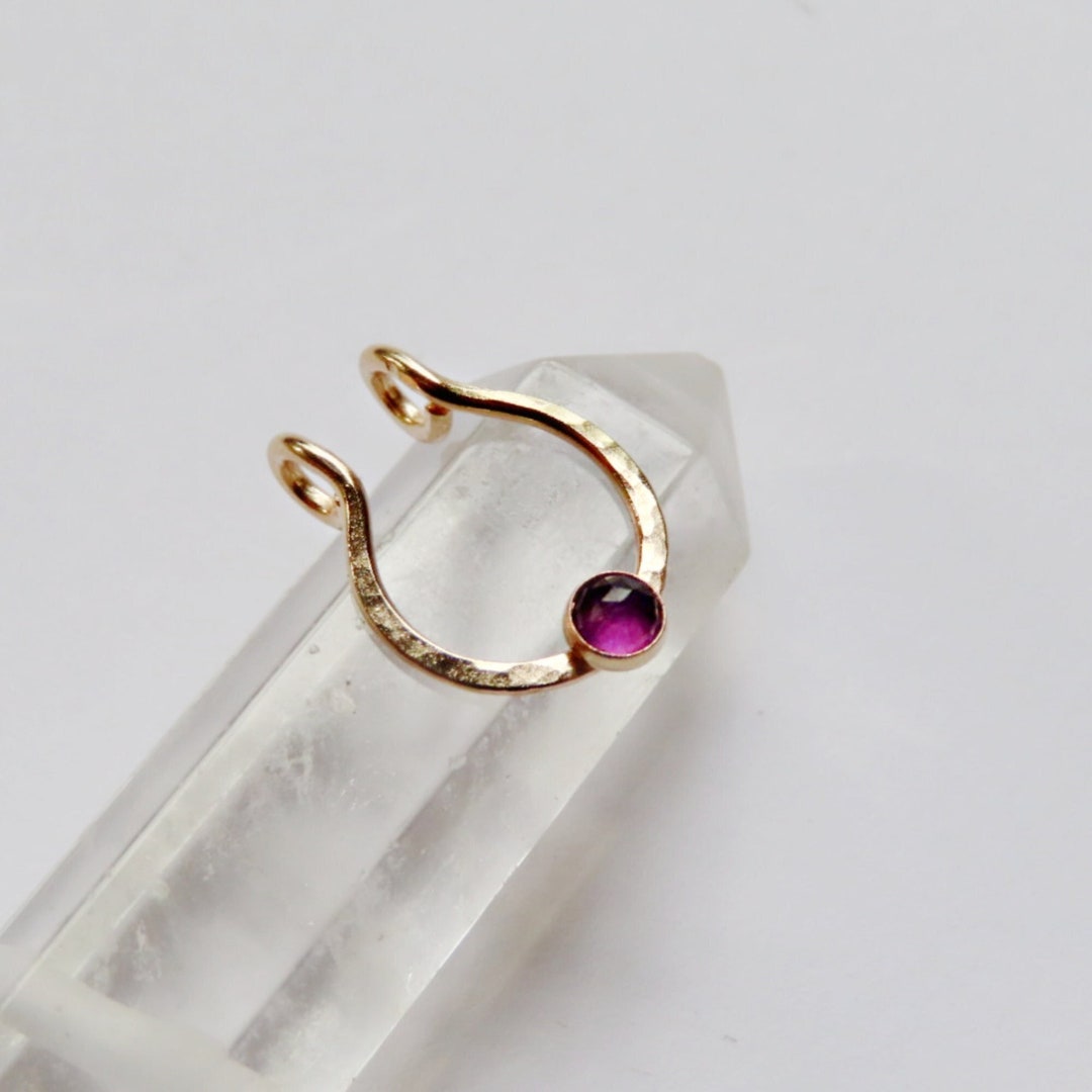 Gold Filled Fake Septum Ring With Amethyst Stone, Faux Septum Piercing ...