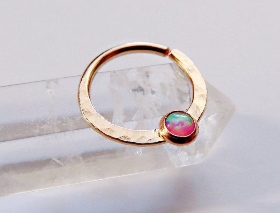 Gold Pink Opal Septum Ring, Gold Filled Septum Hoop, 8mm Septum Ring ...