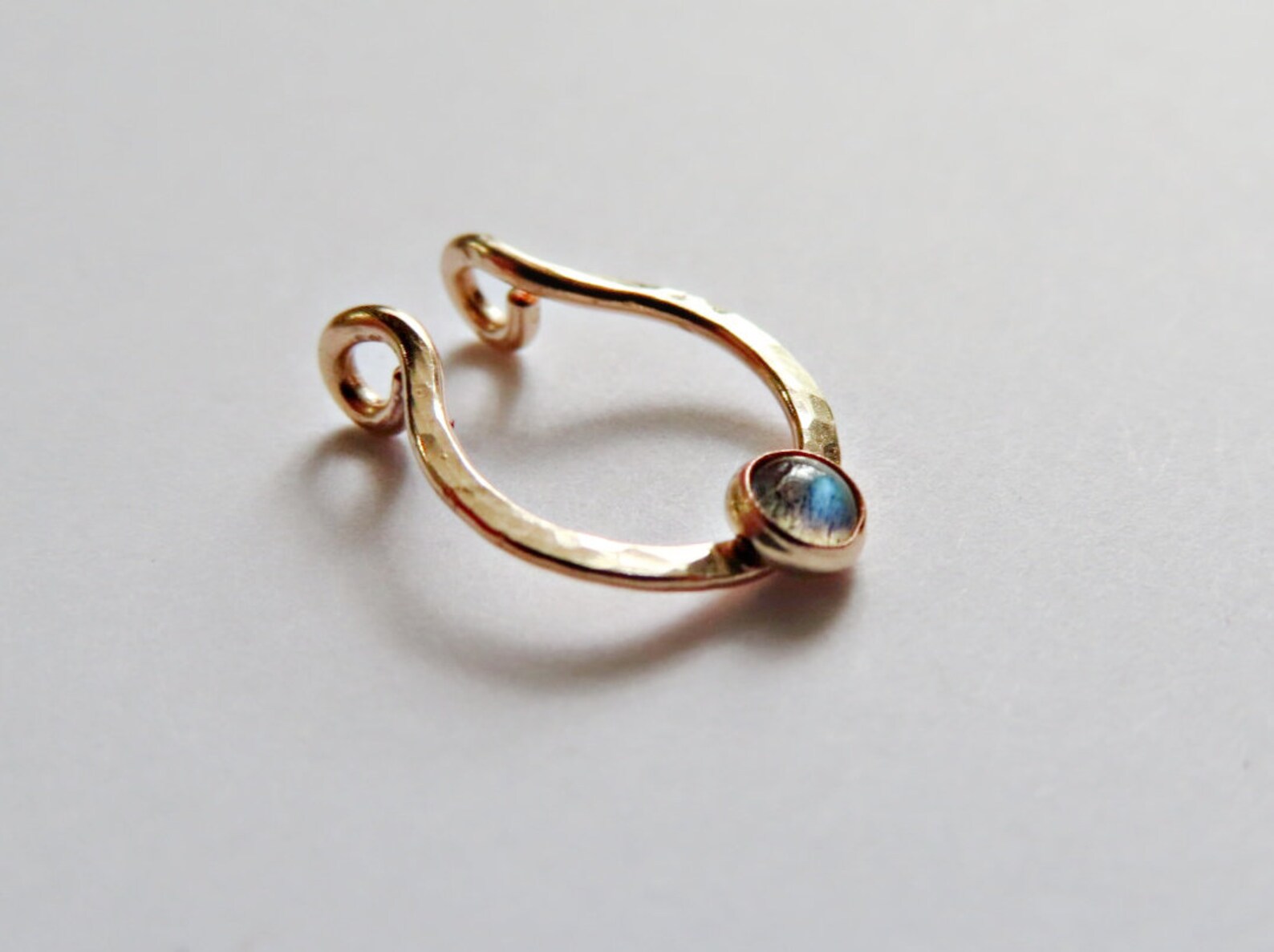 Faux Septum Ring in Gold Filled With Labradorite Stone, Adjustable Fake ...