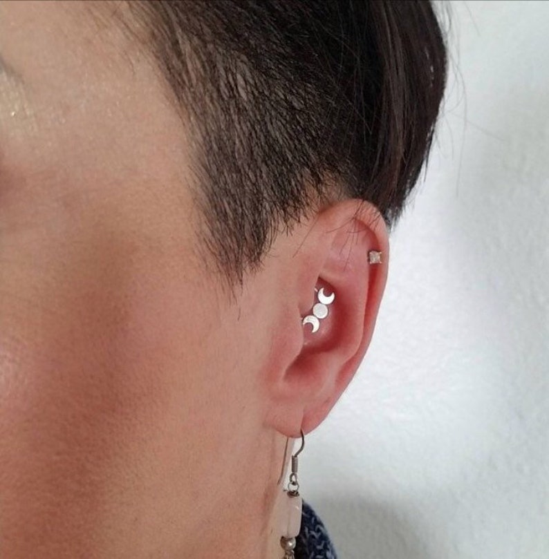 Moon phases daith ring sterling silver daith piercing daith | Etsy