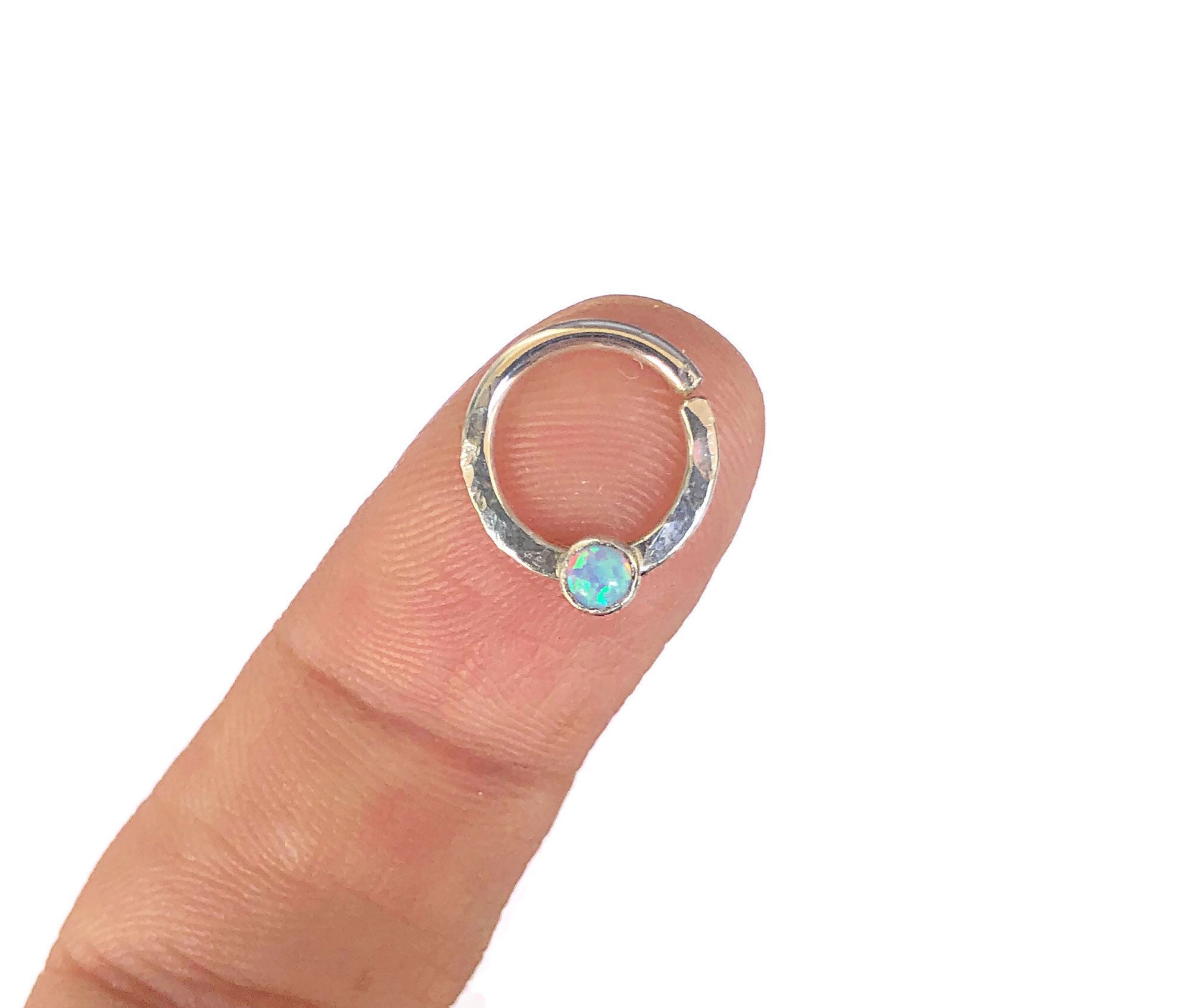 Opal septum ring sterling silver septum ring hammered septum | Etsy