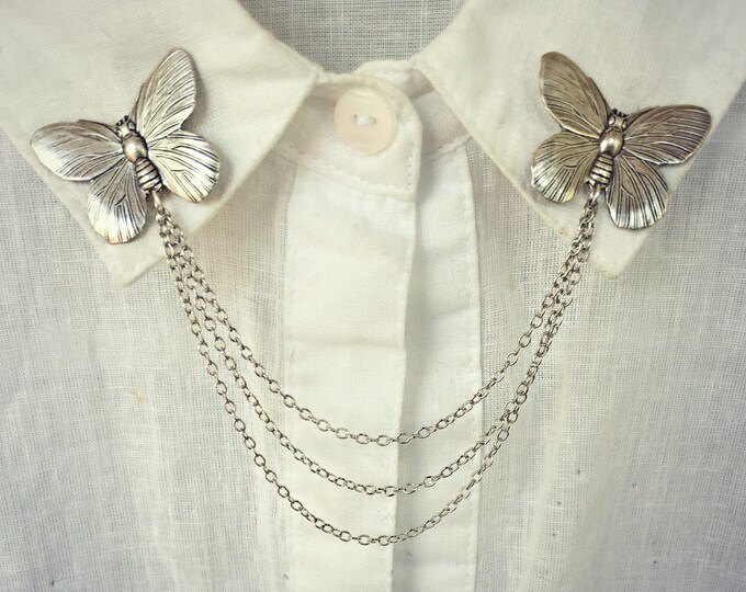 Silver Butterfly Collar Pins, Collar Chain, Collar Brooch, Lapel Pin ...