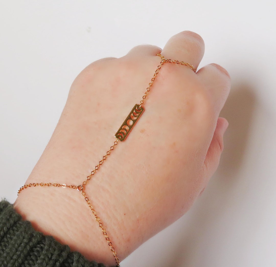 Moon Phases Hand Chain Bracelet in Gold Filled With Adjustable Clasp ...