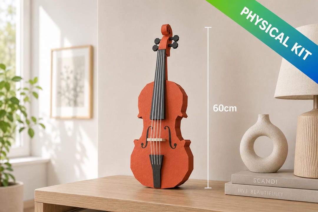 3D Violin Papercraft Kit: 60cm Tall, Ready-to-assemble Model (brown ...
