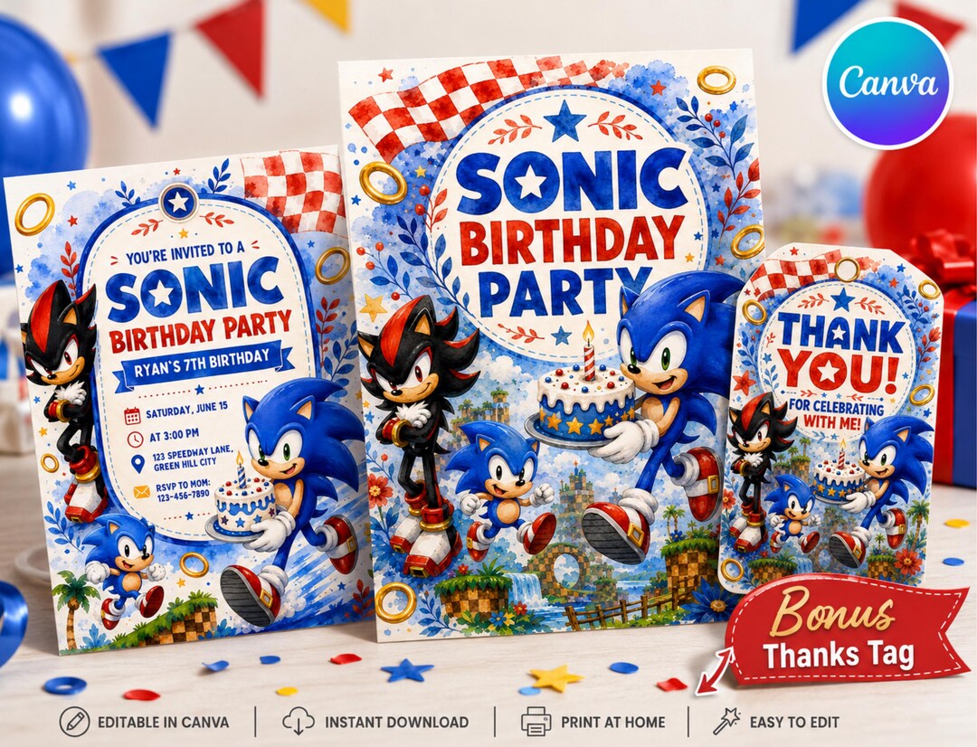Sonic Birthday Invitation Templates, Editable Sonic the Hedhegog Party ...