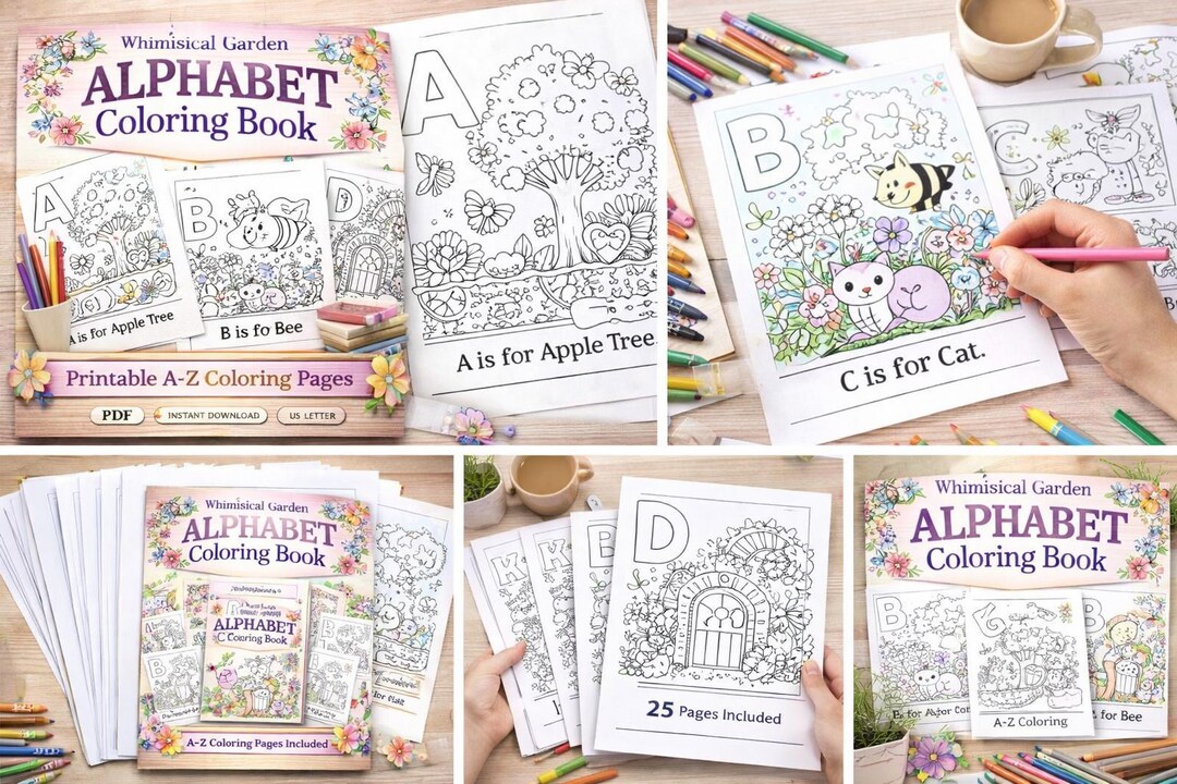 Whimsical Garden Coloring Book for Kids | A-Z Alphabet Coloring Pages ...