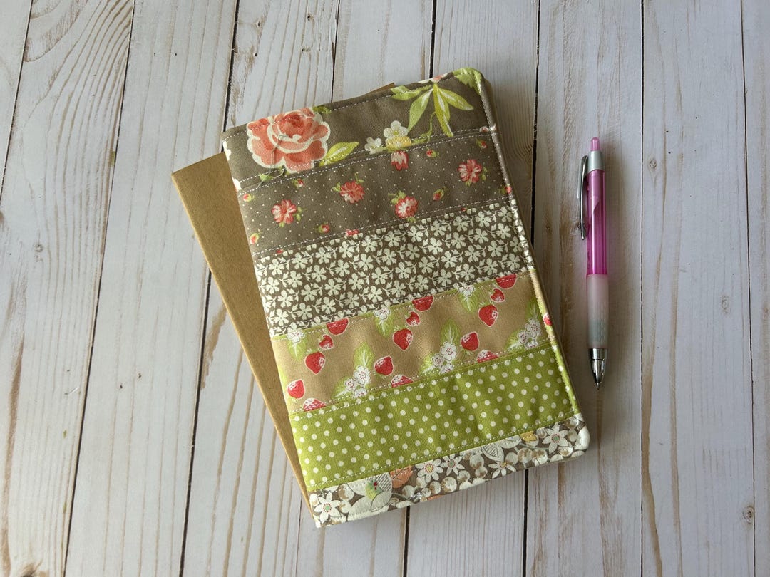 A5 Strawberry Fields Patchwork Notebook Cover, Pink and Tan Patchwork ...