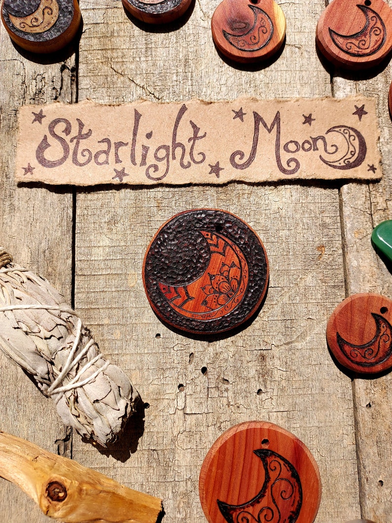 Pyrography Moon Flower Necklace - Etsy