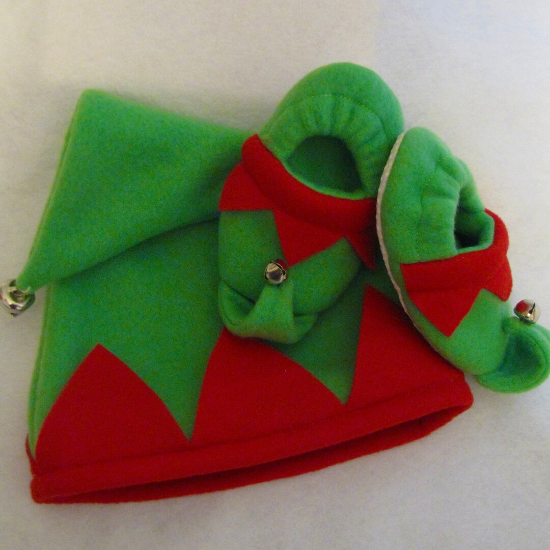 Fleece Elf Hat and Baby Soft Sole Slippers- Fleece Elf Baby Shoes and ...