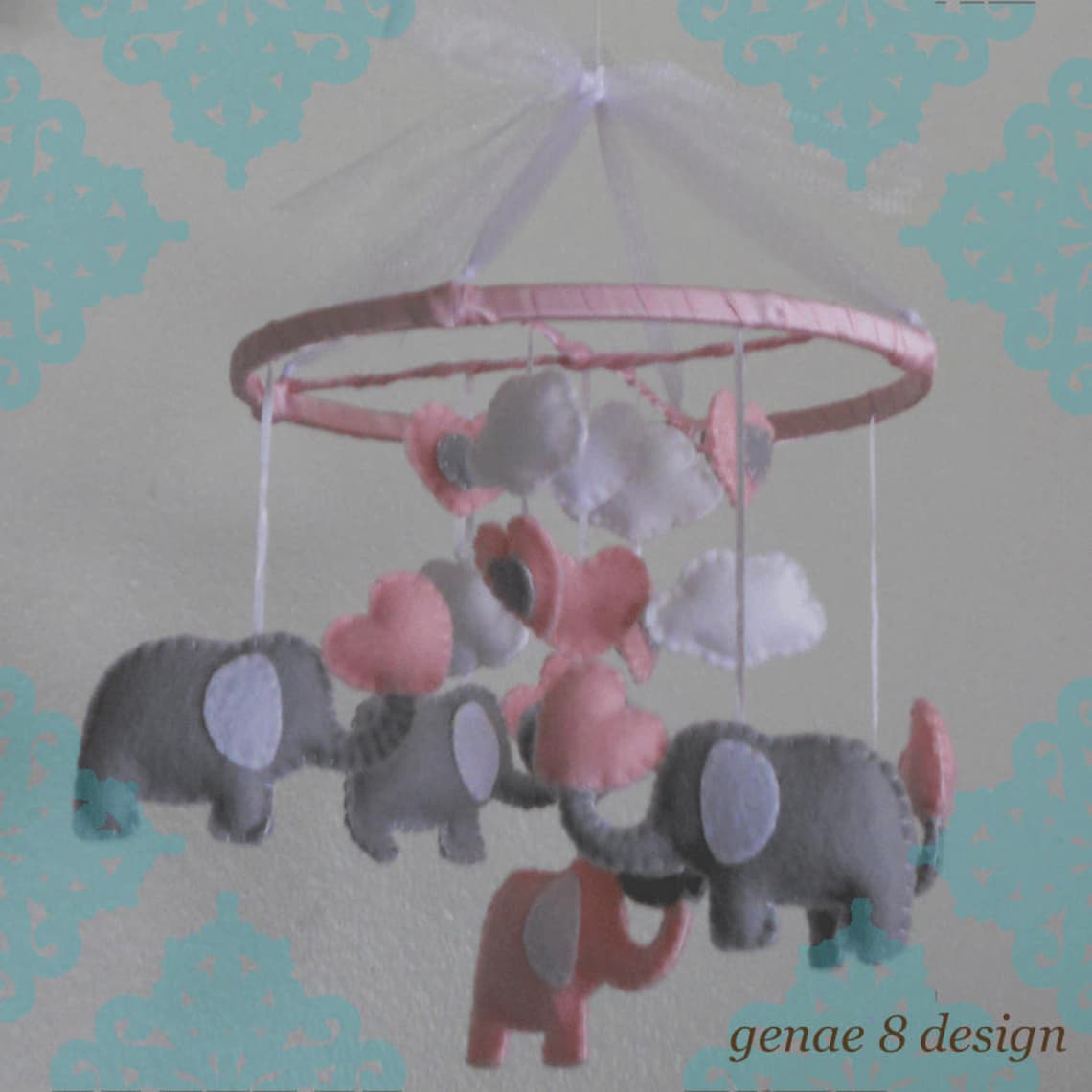 Pink Felt Elephant Mobile Pink Grey White Felt Elephant - Etsy