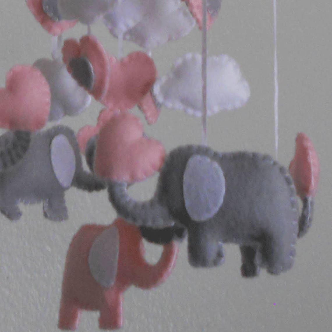 Pink Felt Elephant Mobile Pink Grey White Felt Elephant - Etsy