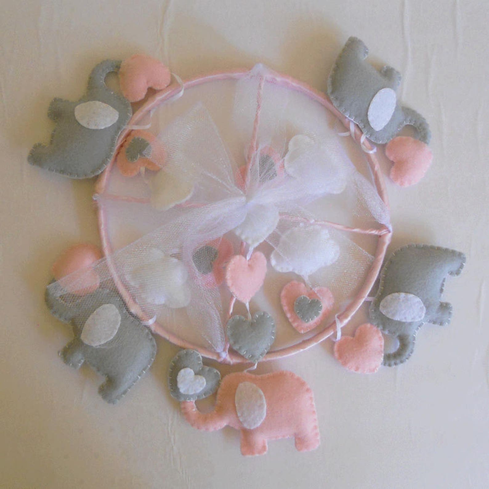 Pink Felt Elephant Mobile Pink Grey White Felt Elephant - Etsy