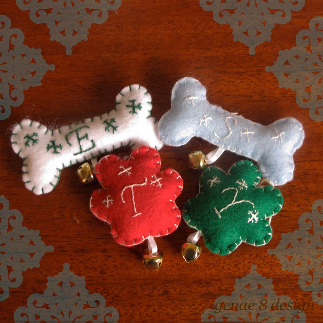 Handmade Custom Felt Paw Print & Dog Bone Initial Christmas Ornament - Etsy