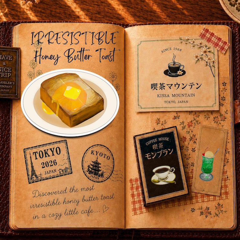 Japanese Retro Cafe Honey Butter Toast Clipart, Hand-drawn PNG for Cozy ...