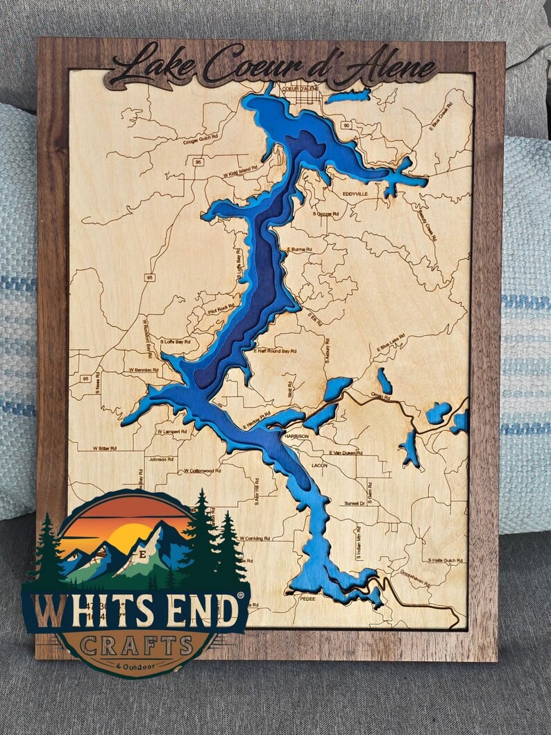 Lake Coeur D'alene Layered Wood Map: Idaho Lake Art, Walnut Veneer - Etsy
