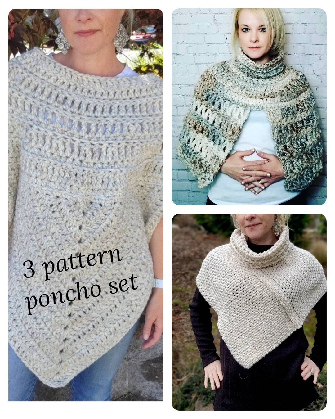 Bundled 3 Poncho CROCHET PATTERN Set, Highlander Poncho, Crochet Shawl ...