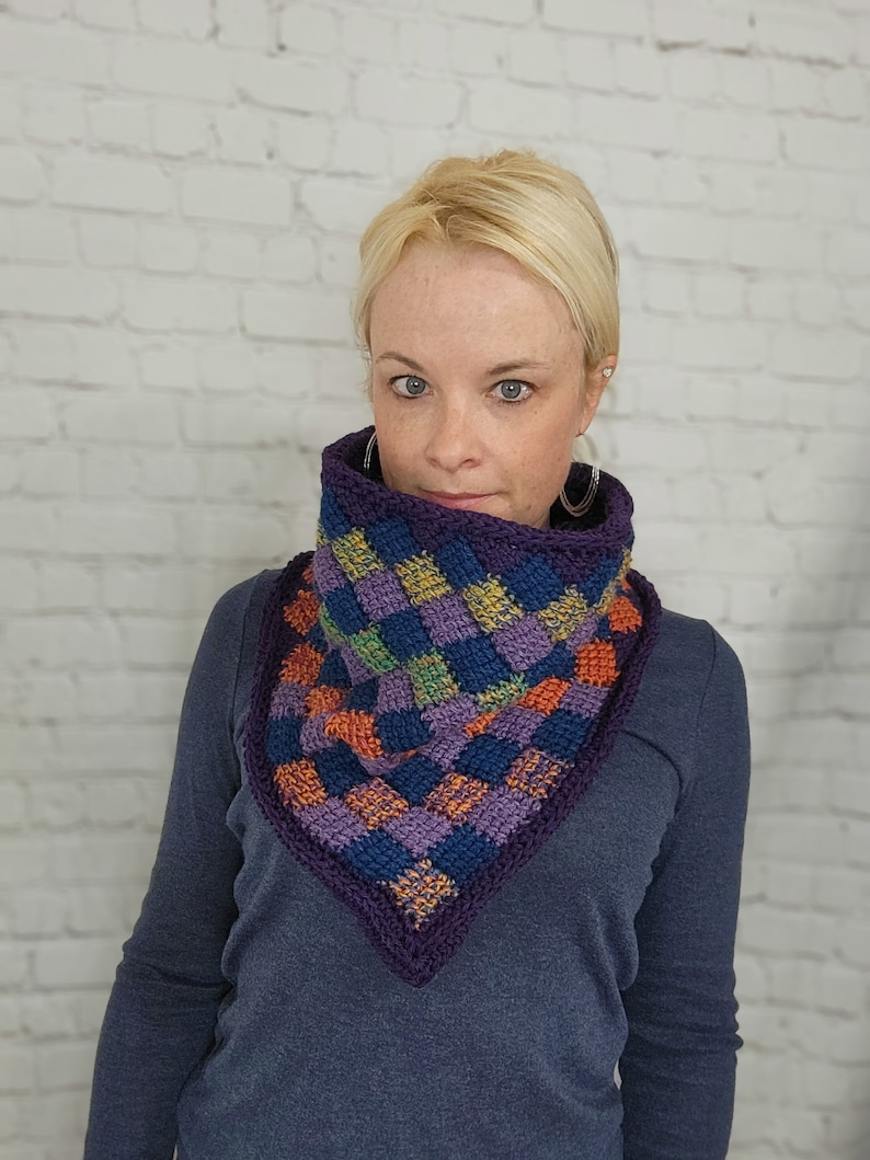 Entrelac Cowl Bandana Crochet Pattern, Tunisian Crochet Pattern With ...