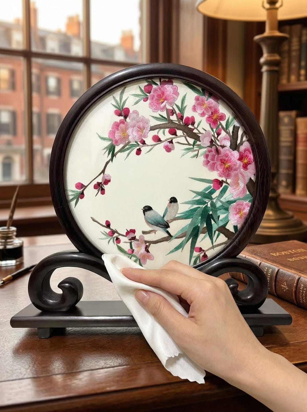 Textile Art Hand Embroidery Double Sided Begonia Flower Birds Suzhou ...