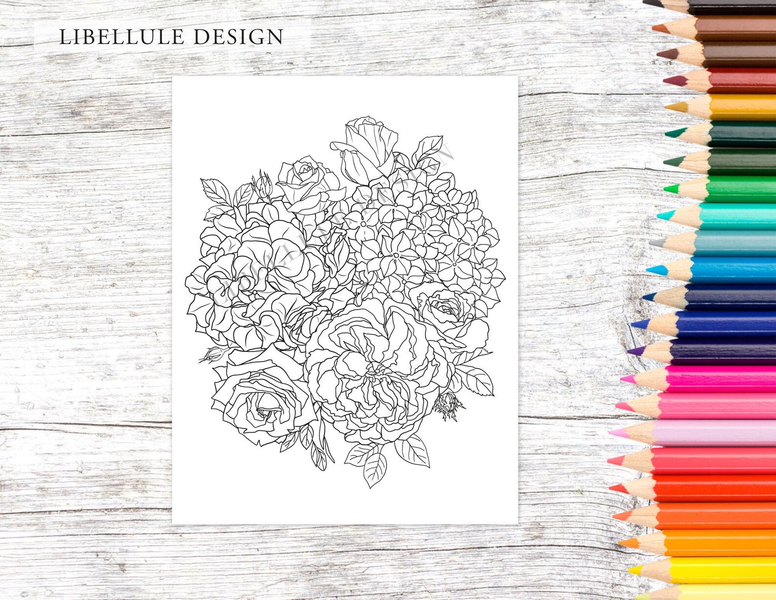 2 Flower Coloring Pages Hydrangea Bouquets Adult Printable Etsy