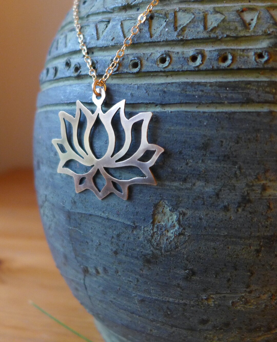Lotus Flower Necklace, Brass Lotus Flower Necklace, Lotus Pendant, Hand ...