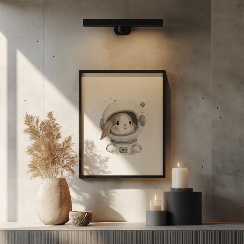 Printable Astronaut Bunny Peeking Wall Art, Space Theme Nursery Print ...