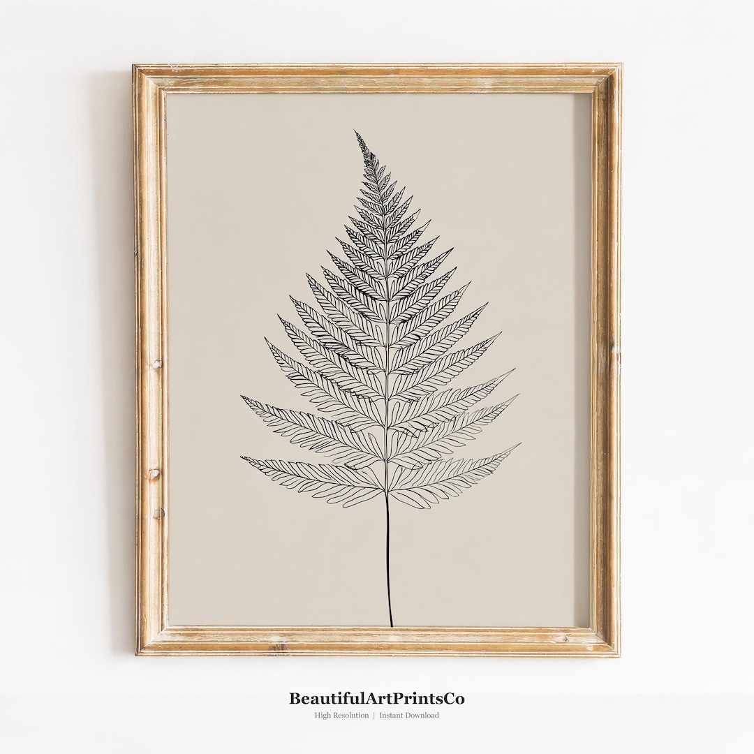 Minimal Botanical Fern Frond Drawing - Printable Neutral Wall Art ...