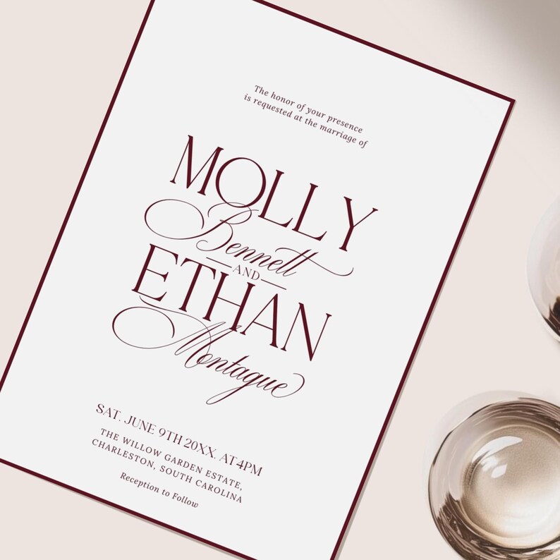 Burgundy Wedding Invitation Suite, Old Money Aesthetic Invite Set ...